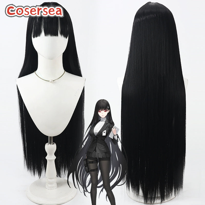 Cosersea Blue Archive Tsukatsuki Rio 100cm Long Black Cosplay Wigs ...