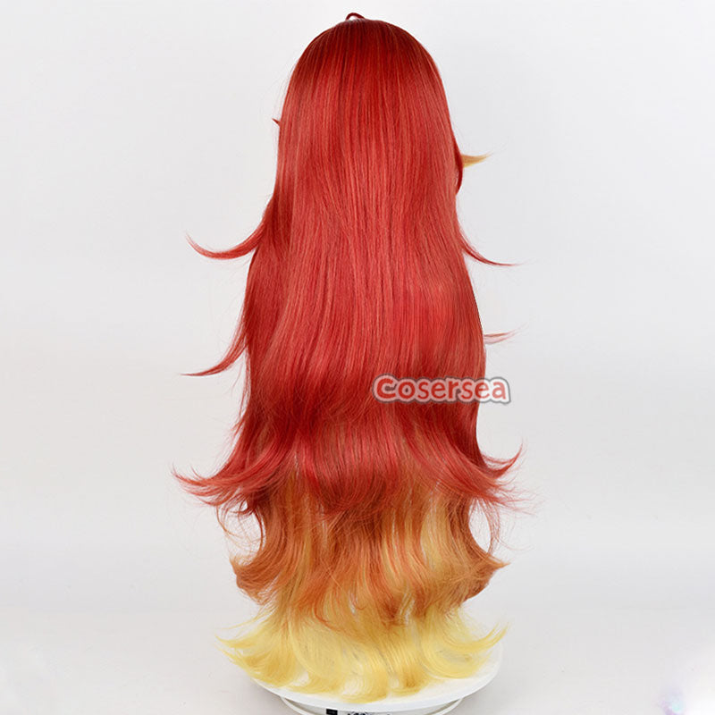 Genshin Impact Natlan Mahuika 100cm Red Mixed Blonde Cosplay Wigs ...