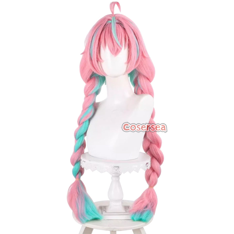 Genshin Impact Varesa 100cm Pink Mixed Green Braided Cosplay Wigs ...