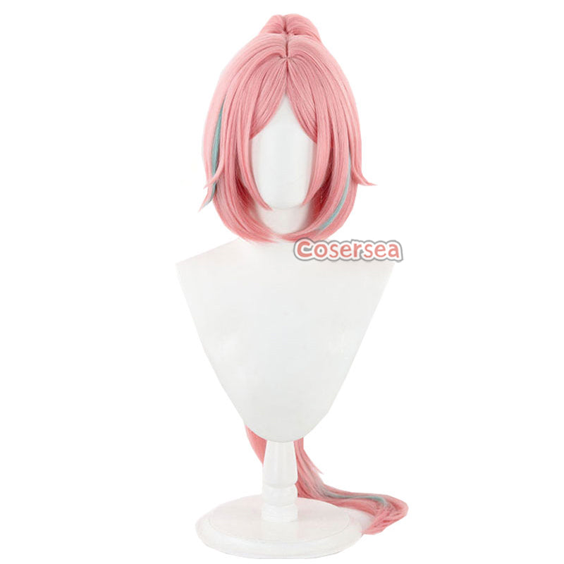Honkai: Star Rail Rappa 100cm Pink Mixed Blue Ponytail Cosplay Wigs ...