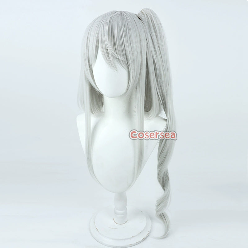 Virtual YouTuber Pomu Rainpuff 80cm Silver White Ponytail Cosplay Wigs ...