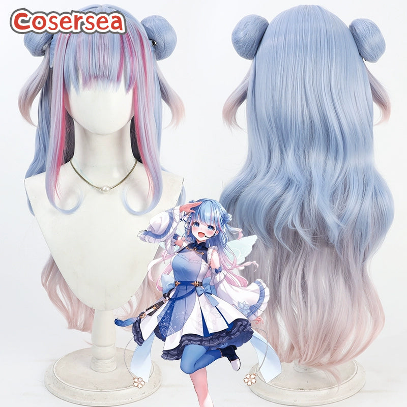 Virtual YouTuber Aoi Sakura 70cm Blue Mixed Cosplay Wigs With Buns ...