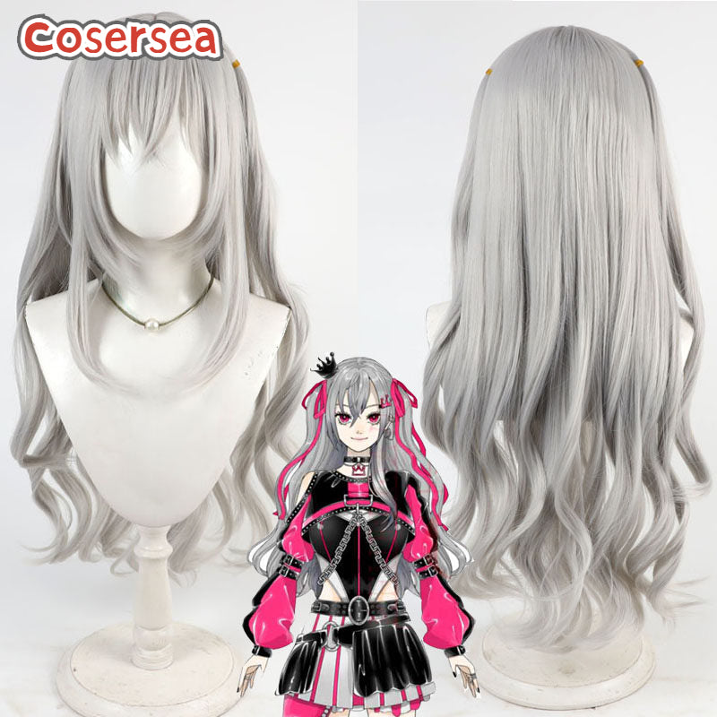 Cosersea Virtual YouTuber Isaki Riona 80cm Long Wavy Silver Gray Cospl ...