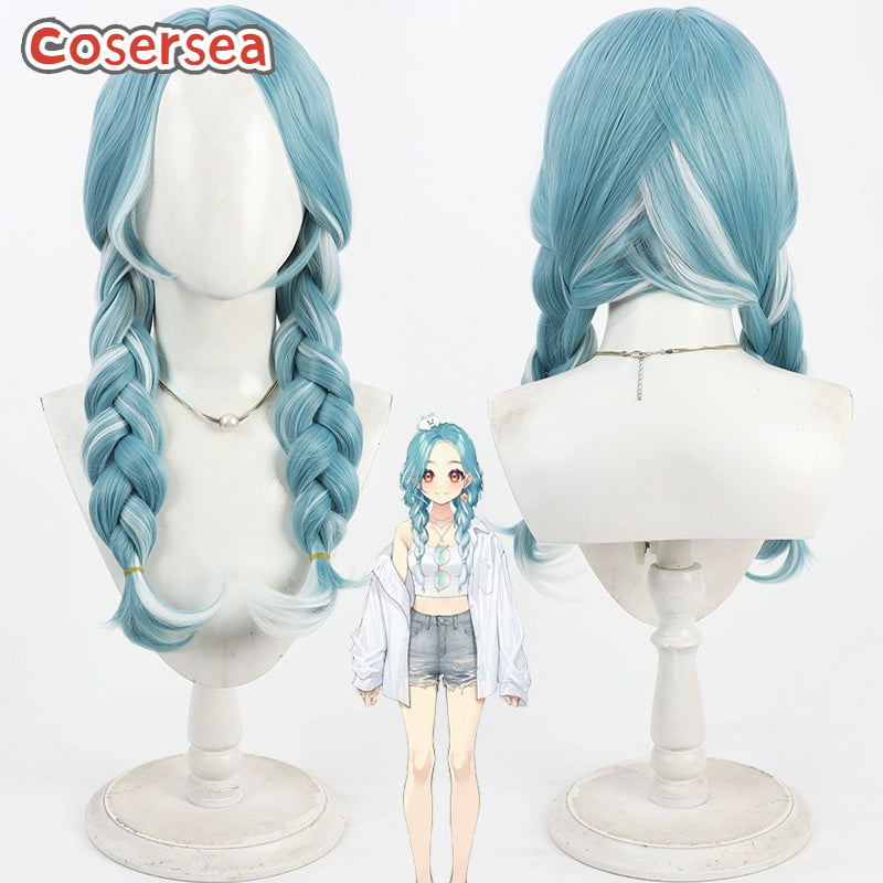 Virtual YouTuber Shiranami Ramune 50cm Blue Mixed White Cosplay Wigs ...